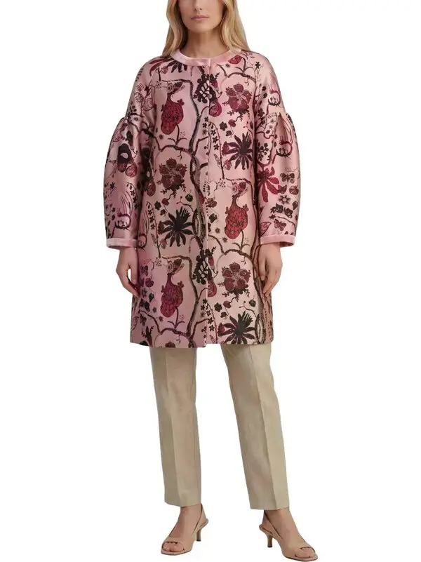 Alberta Ferretti Floral-print Balloon-sleeve Coat - Pink
