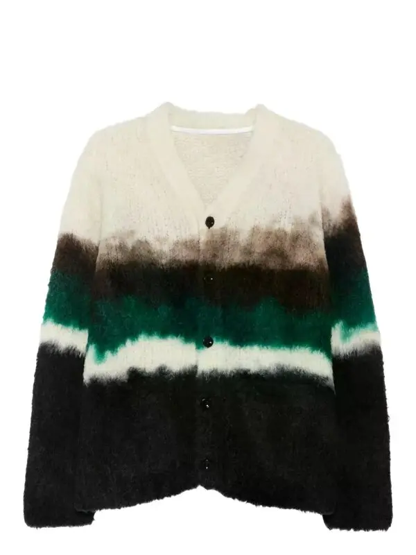 Sacai Striped V-neck Cardigan - White