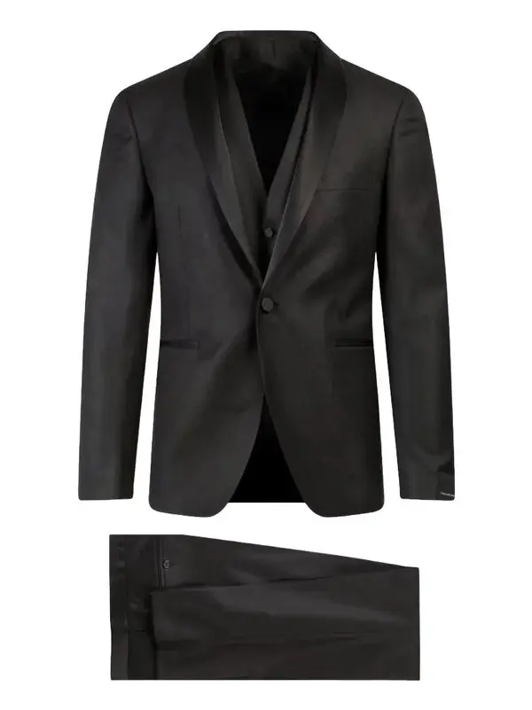 Tagliatore Satin-lapel Three-piece Suit - Black