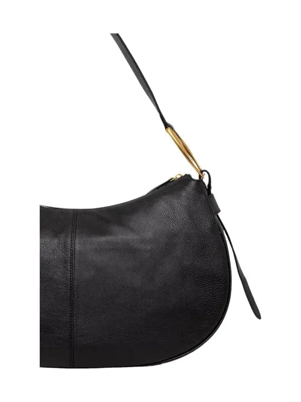 TWINSET Leather Shoulder Bag With Debossed Logo Hardware - Black