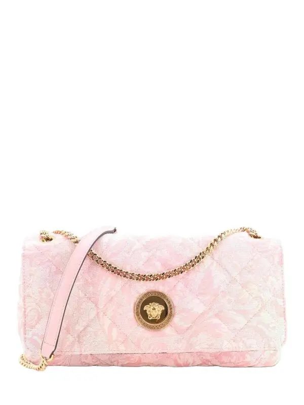 Versace Medusa Icon Chain Flap Bag Quilted Barocco Jacquard East West Shoulder Bag - Pink