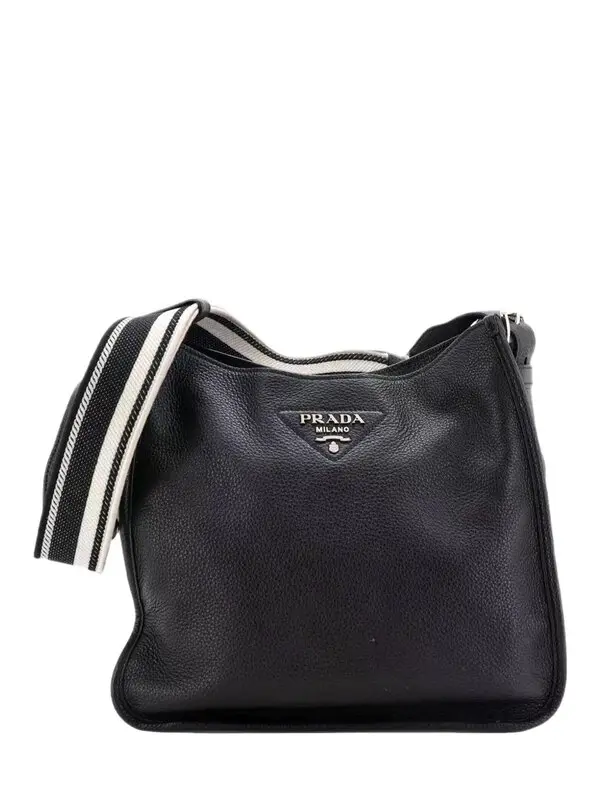 Prada Medium Hobo Bag With Logo Strap - Black