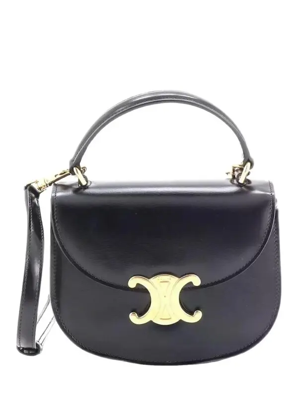 Celine Triomphe Besace Clea Top Handle Flap Bag Leather Mini Satchel - Black