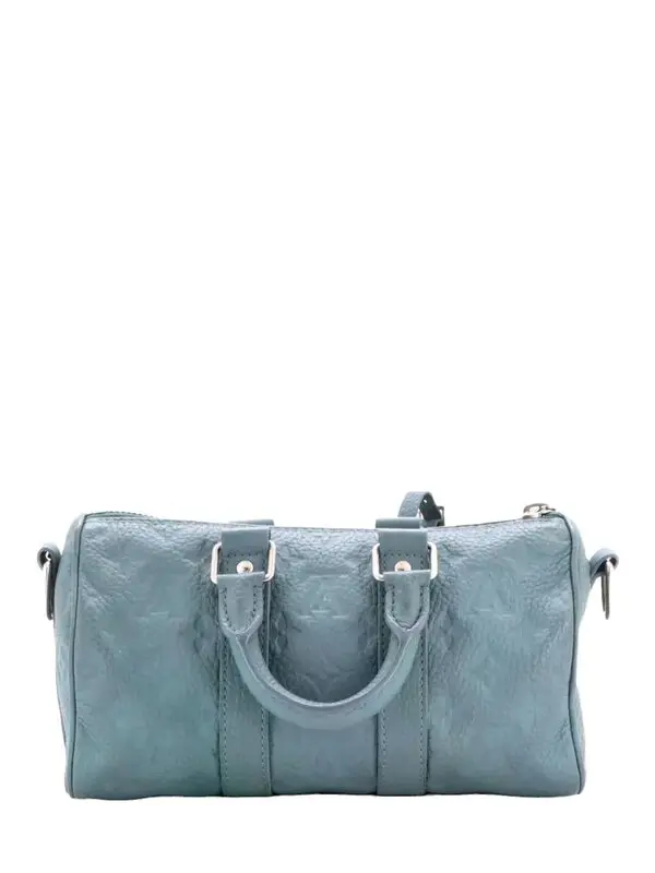 LOUIS VUITTON Monogram Taurillon Leather Keepall Bandouliere 25 Handbag - Blue