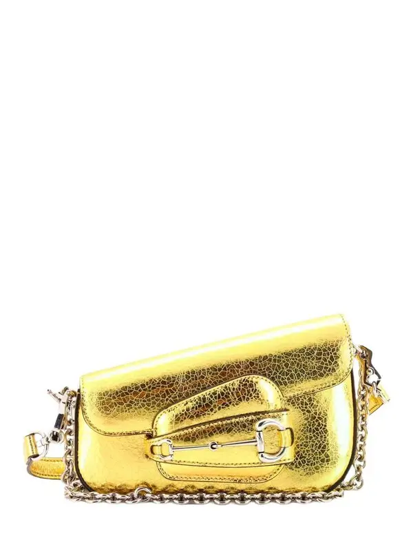 Gucci Horsebit 1955 Asymmetric Leather Mini Shoulder Bag - Gold