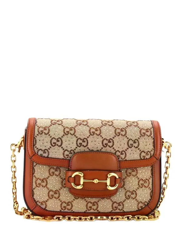 Gucci Horsebit 1955 Crystal Embellished Gg Canvas Mini Shoulder Bag - Brown