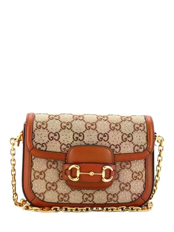 Gucci Horsebit 1955 Crystal Embellished Gg Canvas Mini Shoulder Bag - Brown