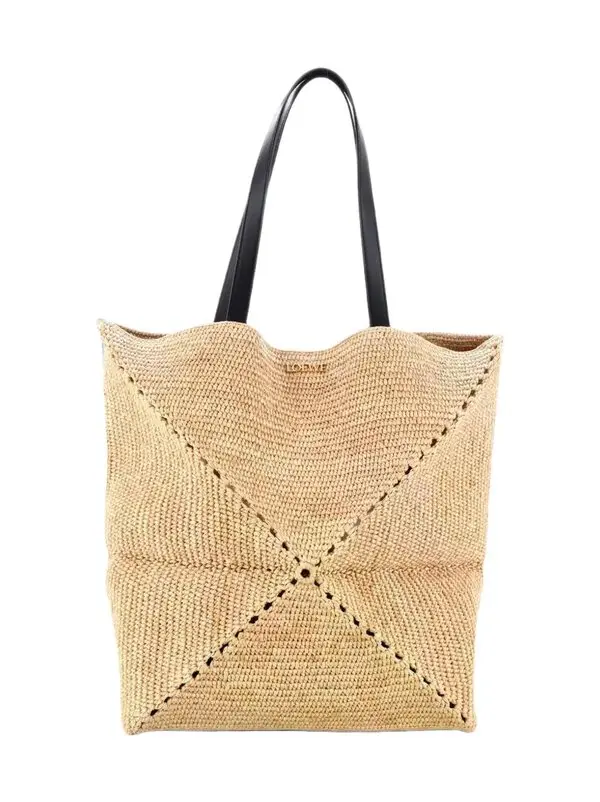 Loewe Puzzle Fold Raffia Large Tote Bag - Neutrals