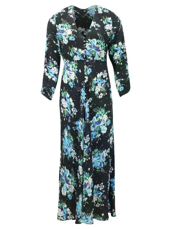 Rixo Floral Print Long Sleeve Maxi Dress - Black