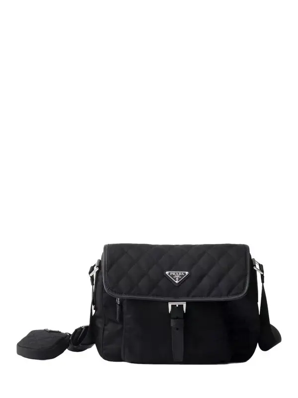 Prada Medium Quilted Re-nylon Shoulder Bag With Saffiano Leather Trim - Black