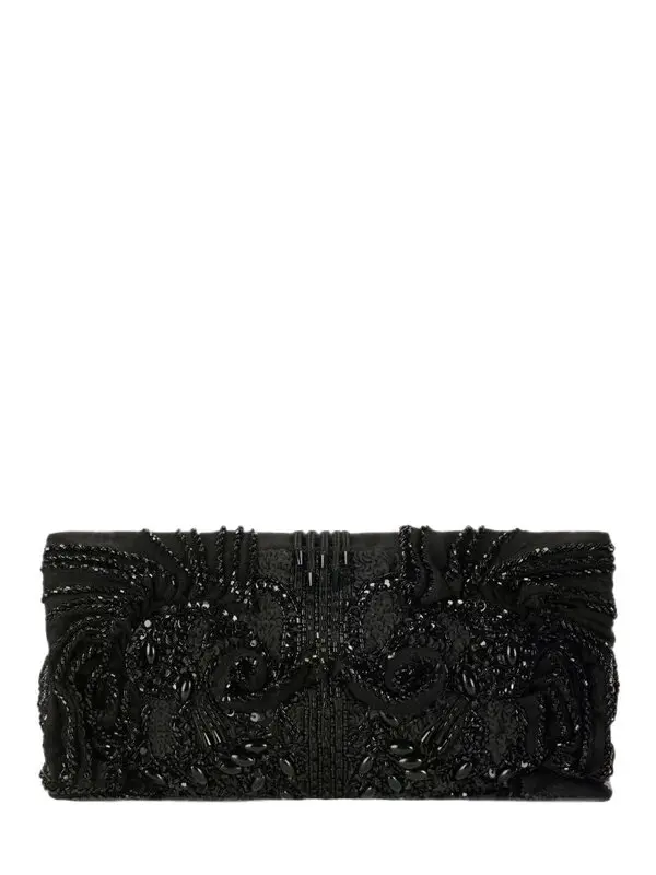 Elisabetta Franchi Bead-embroidered Satin Clutch Bag - Black