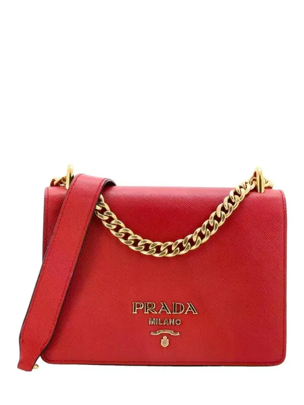 Prada Saffiano Leather Chain Flap Crossbody Bag - Red