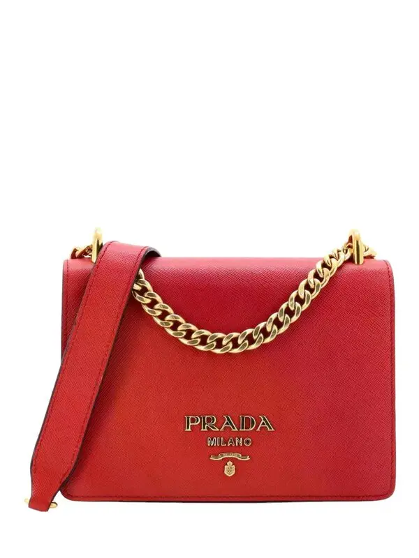 Prada Saffiano Leather Chain Flap Crossbody Bag - Red