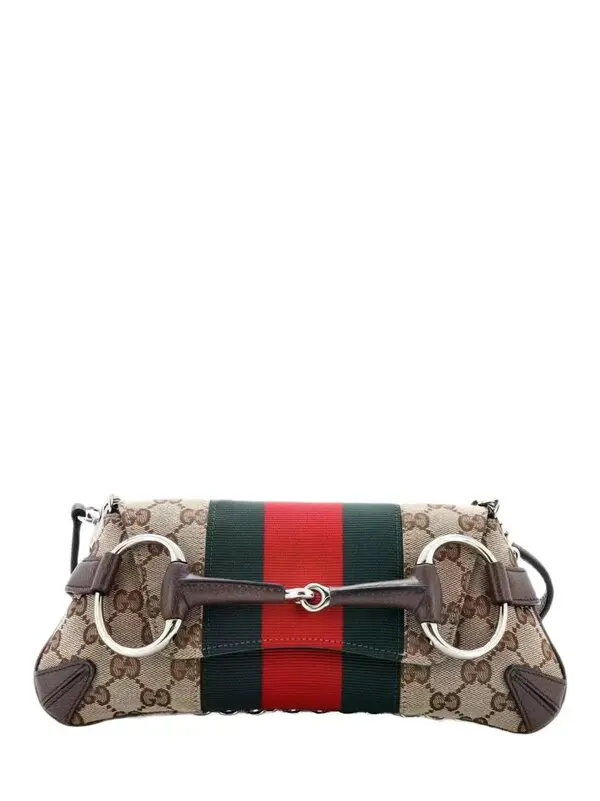 Gucci Horsebit Nm Web Chain Clutch Gg Canvas Small Shoulder Bag - Brown