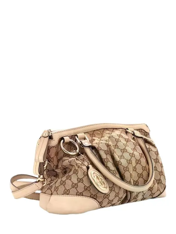 Gucci Monogram Gg Canvas Leather Medium Satchel - Brown