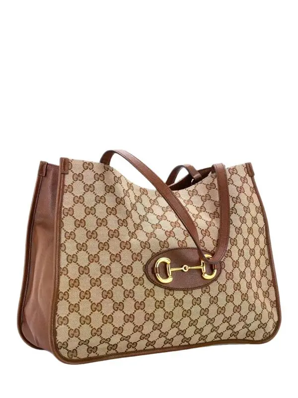 Gucci Horsebit 1955 Gg Canvas With Leather Medium Tote Bag - Brown
