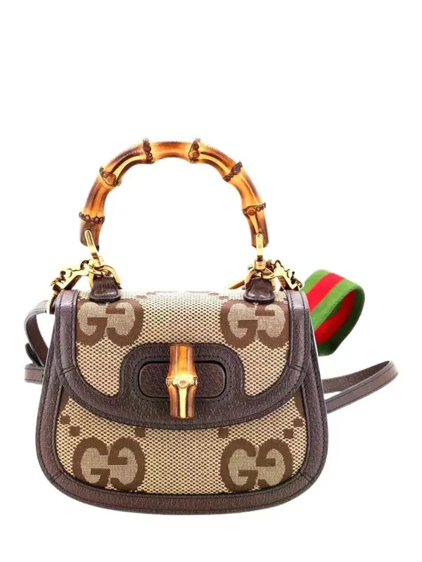 Gucci Bamboo 1947 Top Handle Bag Jumbo Gg Canvas Mini Crossbody Bag - Brown