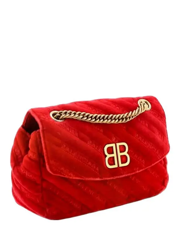 Balenciaga Bb Chain Round Quilted Velvet Small Shoulder Bag - Red