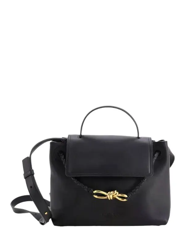 Bottega Veneta Leather Top Handle Bag With Intrecciato Detail Small Satchel - Black