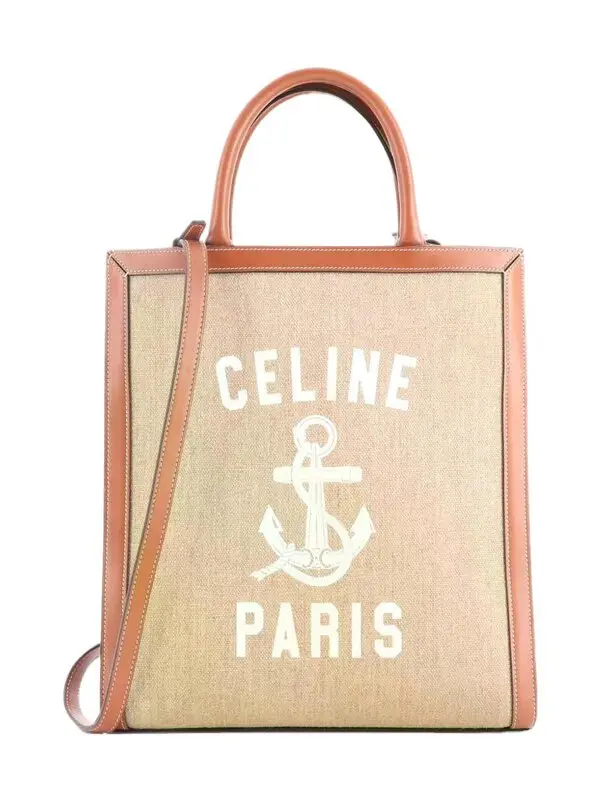 Celine Vertical Cabas Printed Canvas And Leather Small Tote Bag - Brown