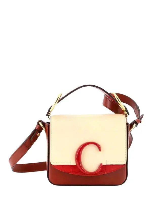 Chloé C Flap Bag Leather Mini Crossbody Bag - Red