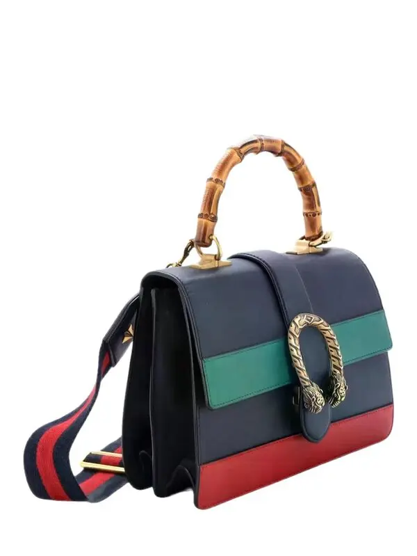 Gucci Dionysus Bamboo Top Handle Bag Colorblock Leather Medium Satchel - Blue