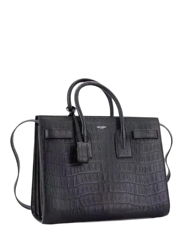 Saint Laurent Sac De Jour Nm Bag Crocodile Embossed Leather Small Satchel - Black