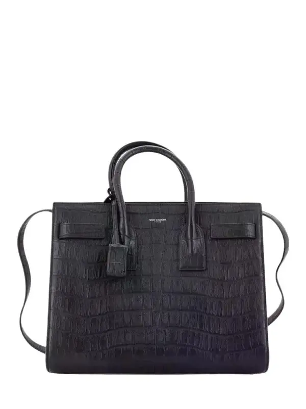 Saint Laurent Sac De Jour Nm Bag, Crocodile Embossed Leather Small Satchel - Black