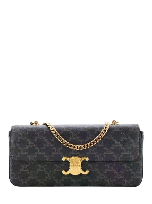 Celine Triomphe Chain Triomphe Coated Canvas Medium Shoulder Bag - Brown