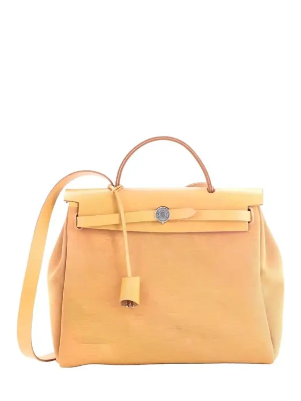 Hermès Herbag Zip Verso Leather And Toile 31 Shoulder Bag - Brown