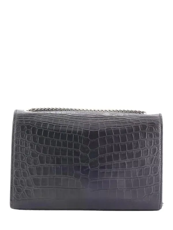 Saint Laurent Classic Monogram Tassel Crocodile Embossed Leather Medium Crossbody Bag - Black