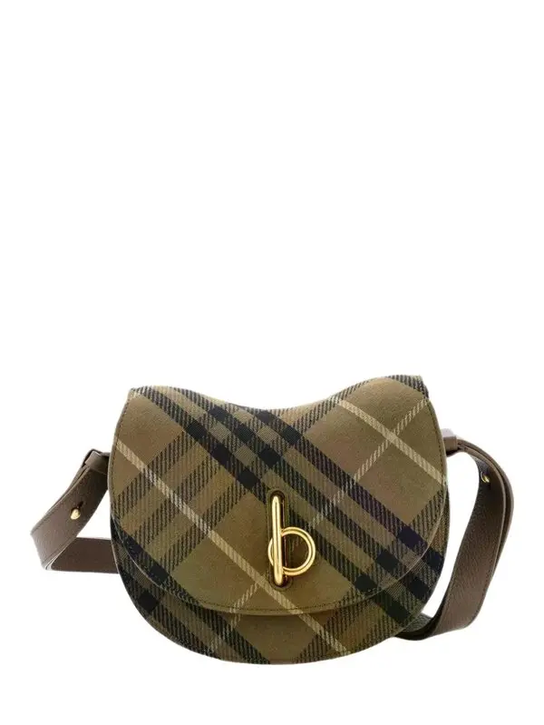Burberry Check Jacquard Rocking Horse Shoulder Bag With Leather Mini Crossbody Bag - Green