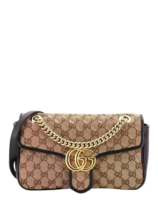 Gucci Gg Marmont Flap Bag Quilted Gg Canvas Shoulder Bag - Black