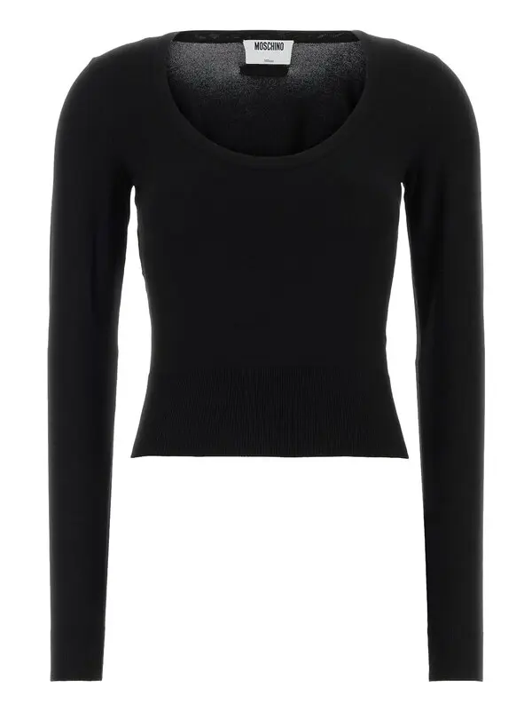 Moschino Viscose Blend Sweater With Logoed Label - Black