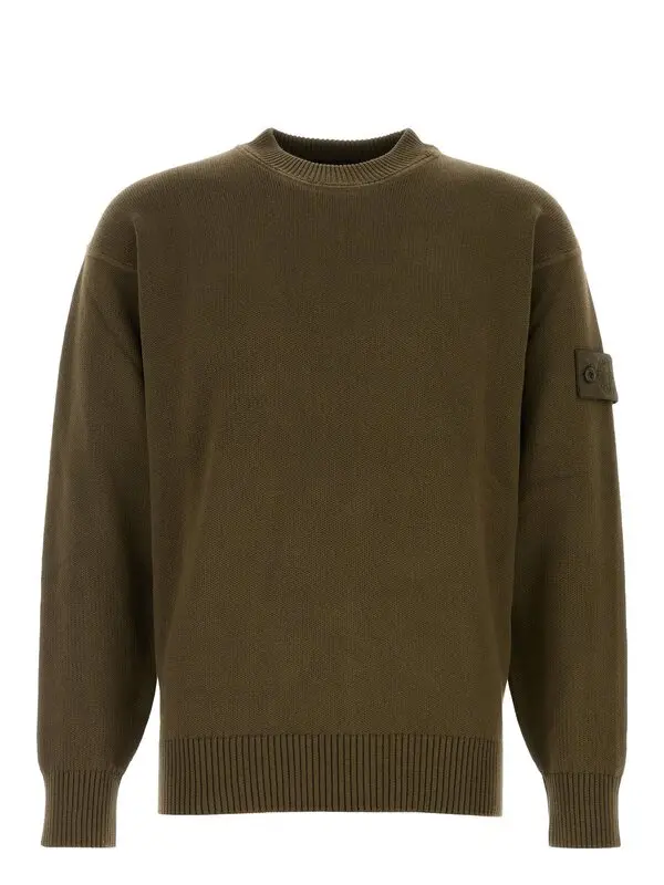 Stone Island Olive Cotton Blend Sweater - Green