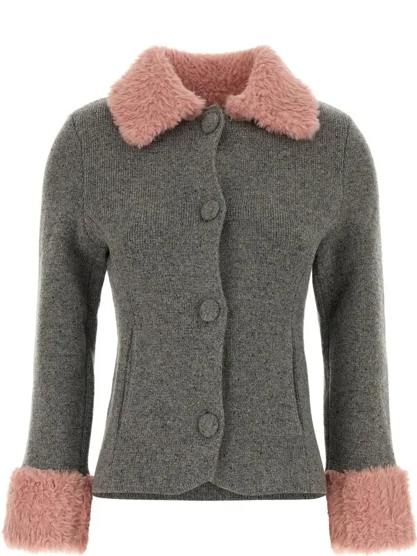 Moschino Melange Wool Blend Cardigan - Grey