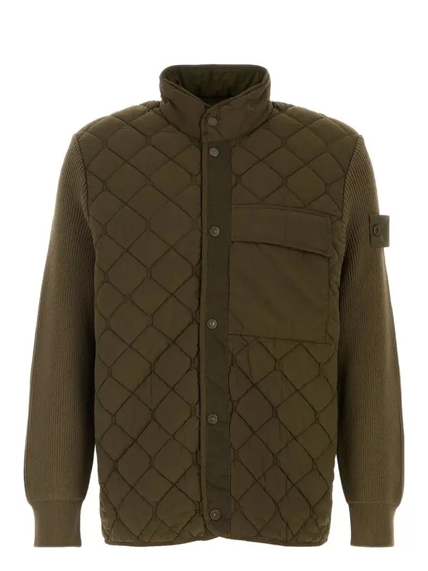 Stone Island Quilted Nylon And Cotton Blend Knit Jacket - Green