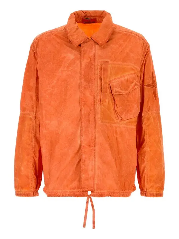 Stone Island Stonewashed Nylon Jacket With Embroidered Logo - Orange