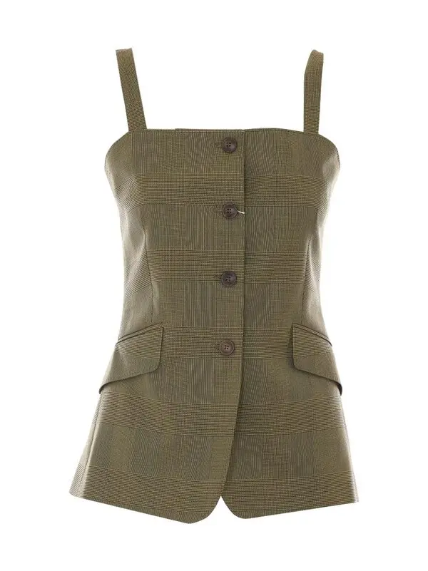 Max Mara Prince Of Wales Print Wool Vest - Green