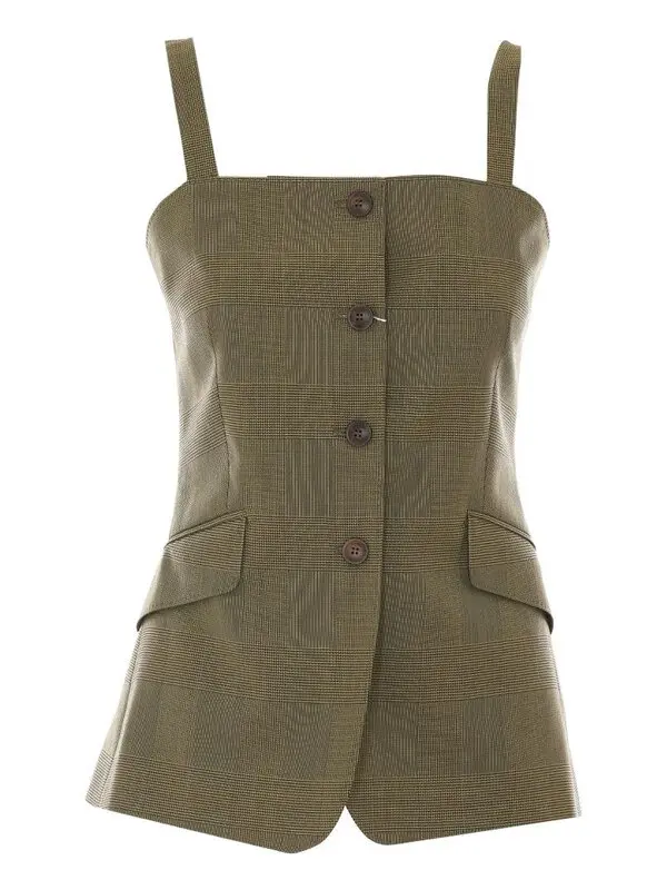 Max Mara Prince Of Wales Print Wool Vest - Green