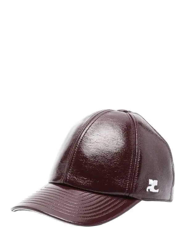 COURREGES Patent Leather-effect Cap With Embroidered Logo - Red