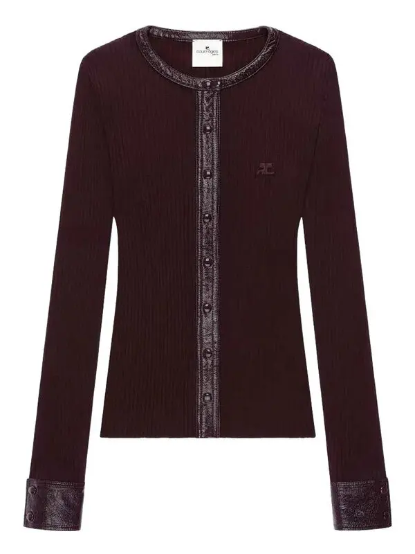 COURREGES Ribbed Cardigan With Vinyl Trim - Red