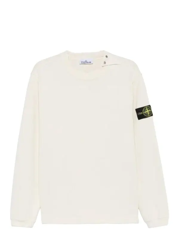 Stone Island Button-detail Sweater With Logo Patch On The Shoulder - White