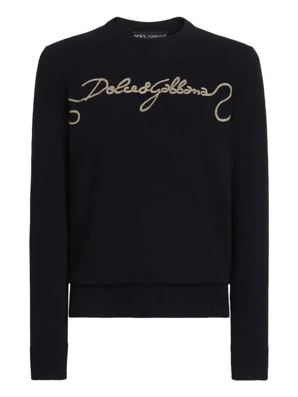 Dolce & Gabbana Embroidered Plain-knit Sweater - Blue