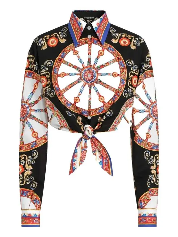 Dolce & Gabbana Carretto-print Cropped Shirt - Multicolor