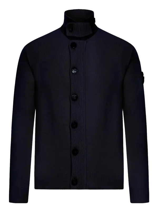 Stone Island High-neck Wool Cardigan - Blue
