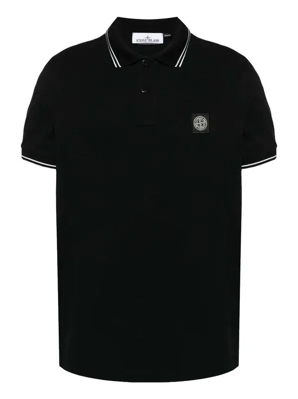 Stone Island Polo Shirt With Contrasting Trims - Black