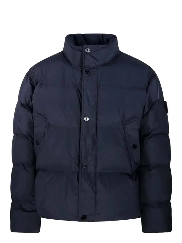 Stone Island Quilted Down Button-up Jacket - Blue