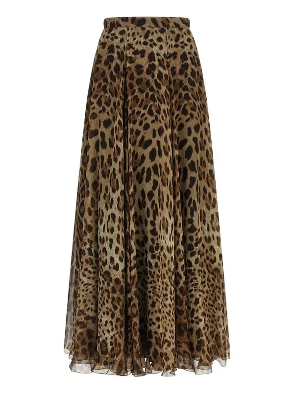 Dolce & Gabbana Leo' Print Silk Chiffon Skirt - Brown