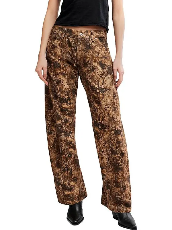 Free People Fable Low Rise Print Jeans - Chocolate